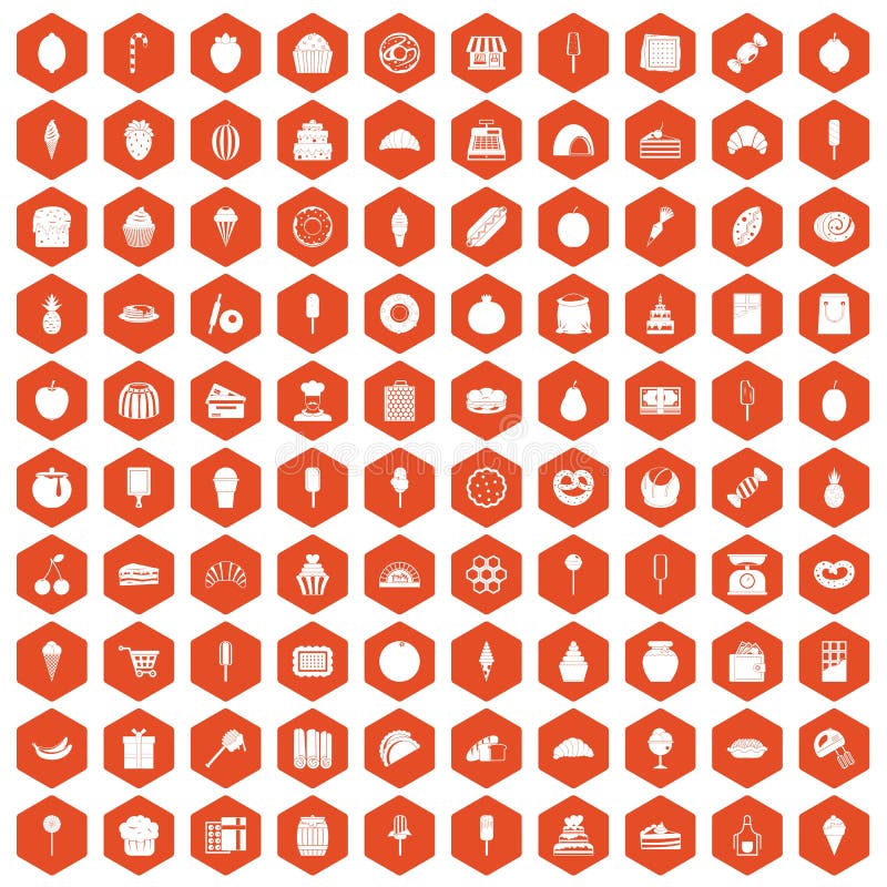 100 Confectionery Icons Hexagon Orange Stock Vector - Illustration of ...