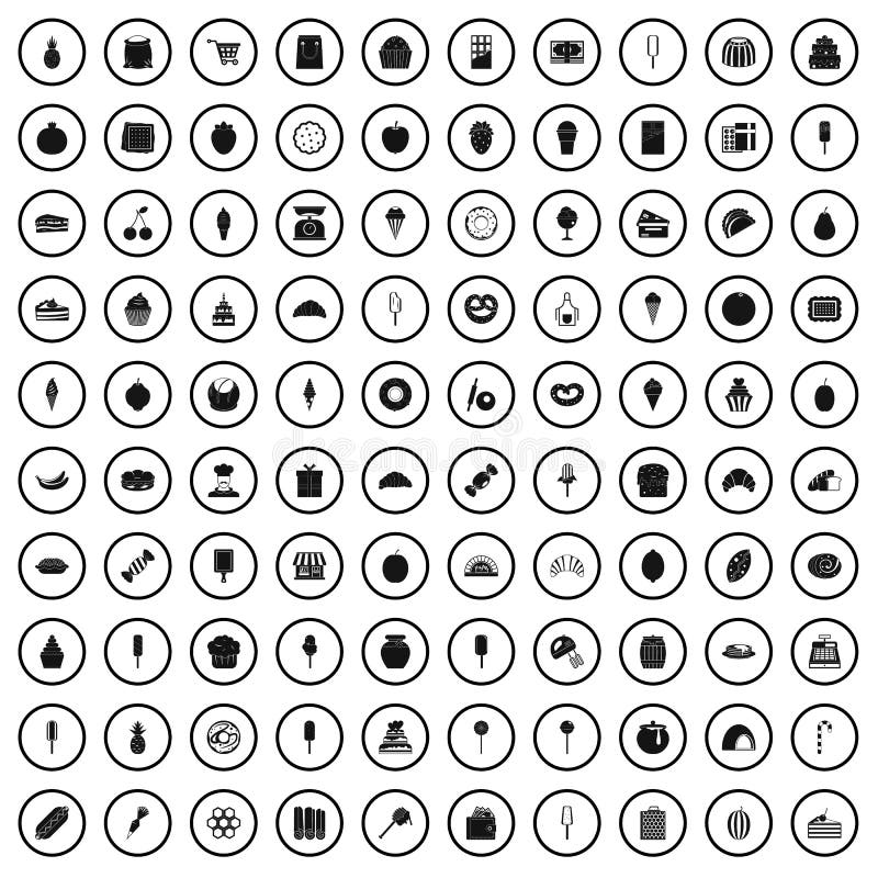 100 Confectionery Icons Set, Simple Style Stock Vector - Illustration ...