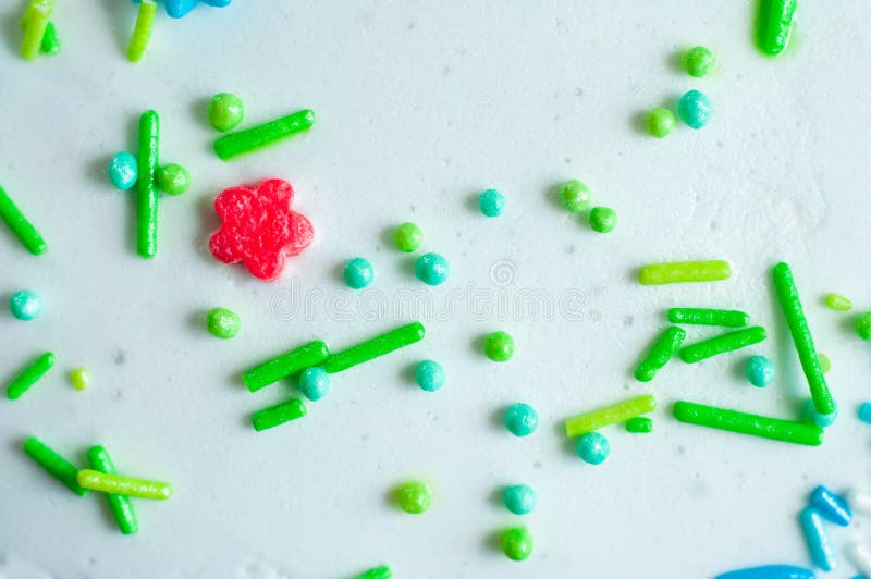 Confectionery Multi-colored Decorative Topping on Icing Cake Stock ...