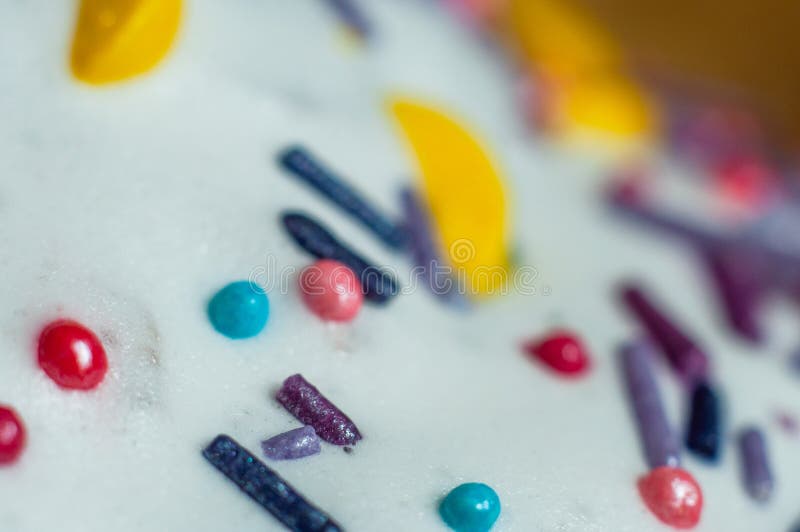 Confectionery Multi-colored Decorative Topping on Icing Cake Stock ...