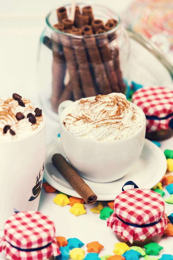 Confectionery Table- Coffee and Sweets. Stock Image - Image of ...