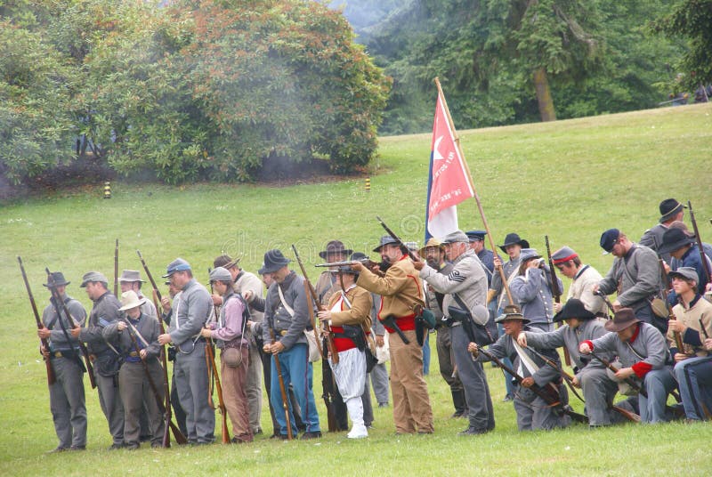 Confederate Infantry Line Firing a Volley. Editorial Photography ...