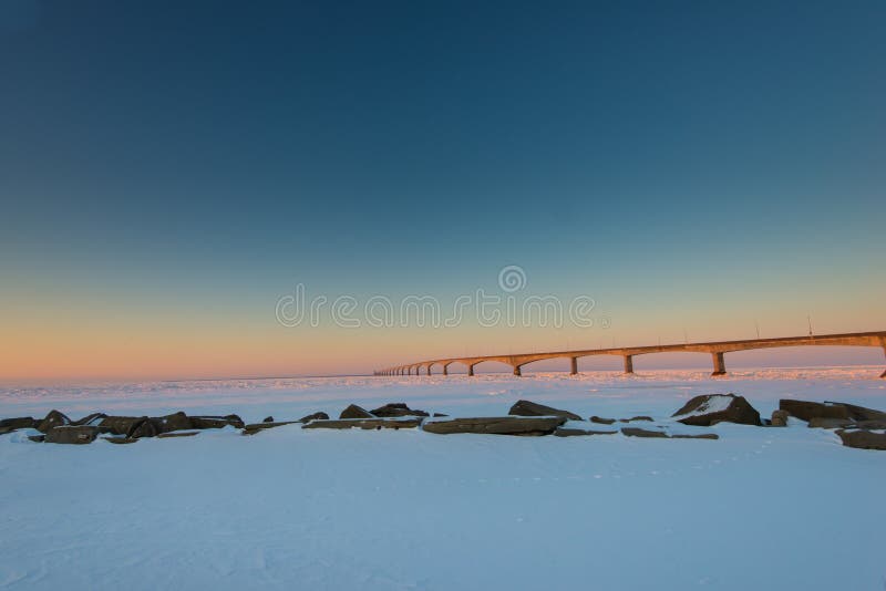 Confederation Bridge at Sunrise Stock Photo - Image of music, town ...