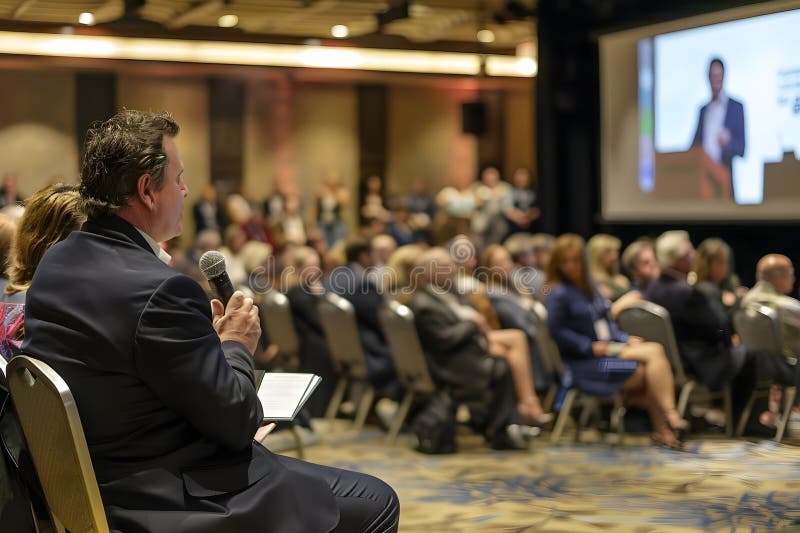 Conference Attendee Actively Participating in a Business Presentation ...