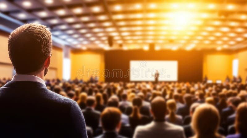 Conference Attendees Focusing on Speaker in Modern Conference Hall ...