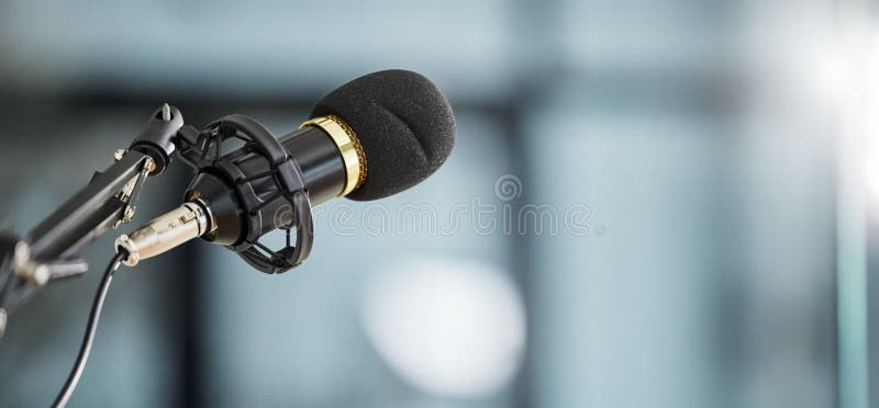 Conference, Bokeh and a Microphone in an Office for a Speech, Work ...