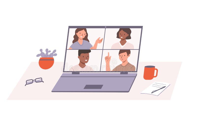 Conference Call and Remote Meeting Concept. Co-workers Speaking and ...