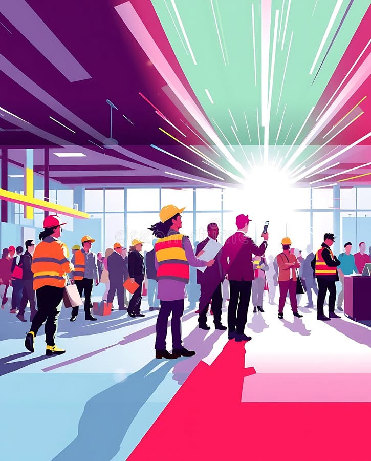 Conference Crowd with Expo Hall, and Bright Stock Illustration ...