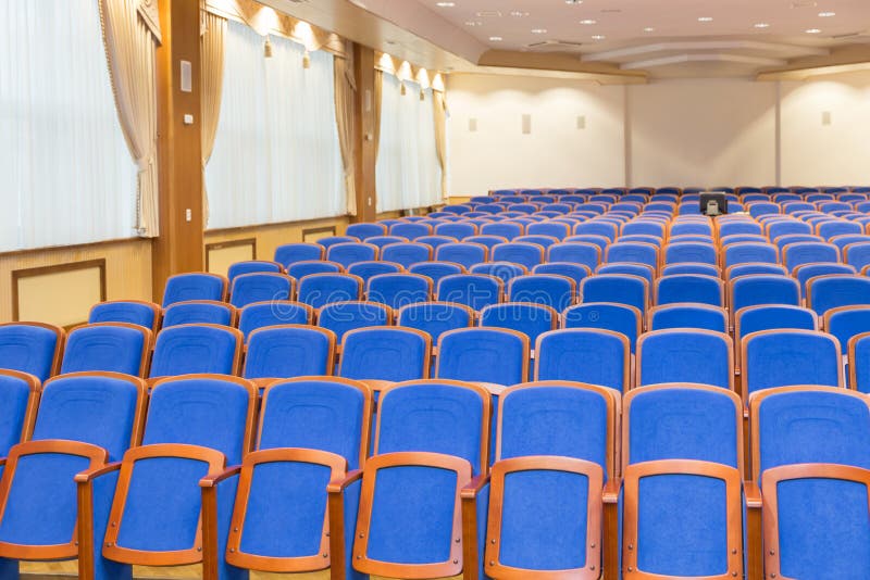 Conference Hall with Blue Seats Stock Photo - Image of concert ...