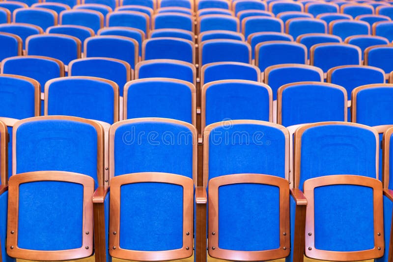 Conference Hall with Blue Seats Stock Photo - Image of conference ...