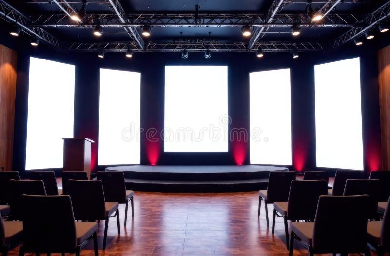The Conference Hall Has a Modern Stage, Large Screens, and Arranged ...