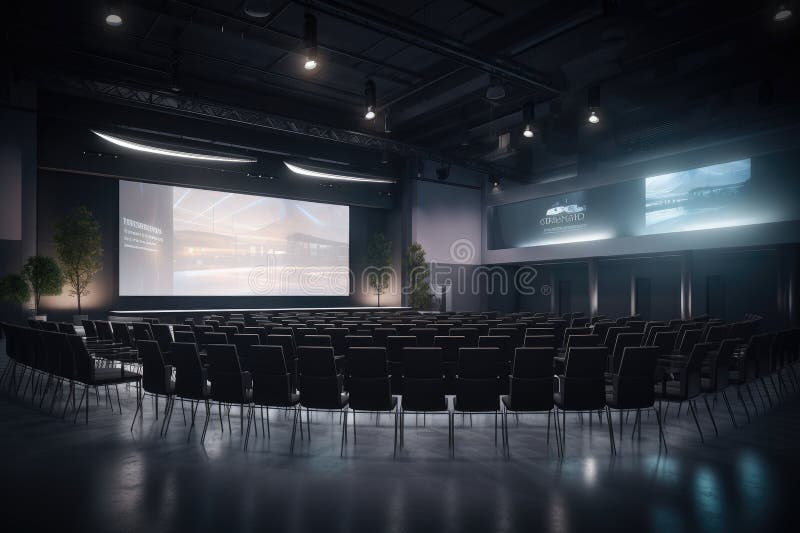 Conference Hall Interior with Empty Seats and Projector Screen 3D ...