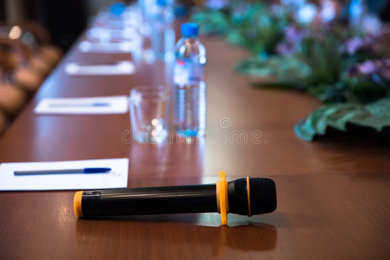 Conference Hall with Microphone Stock Image - Image of meeting, empty ...