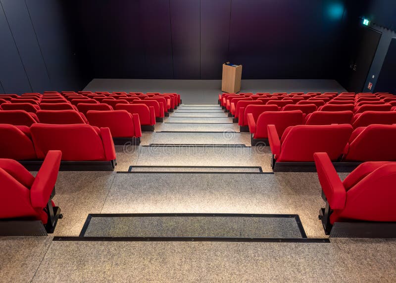 Conference Hall with Red Seats Stock Image - Image of indoors, scene ...