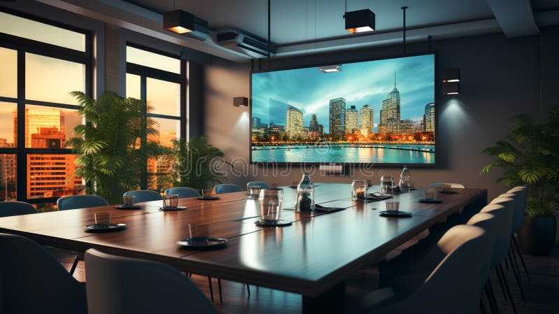 Conference Hall Room with Projector Monitor for Presentations Stock ...