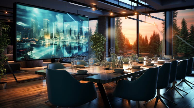 Conference Hall Room with Projector Monitor for Presentations Stock ...