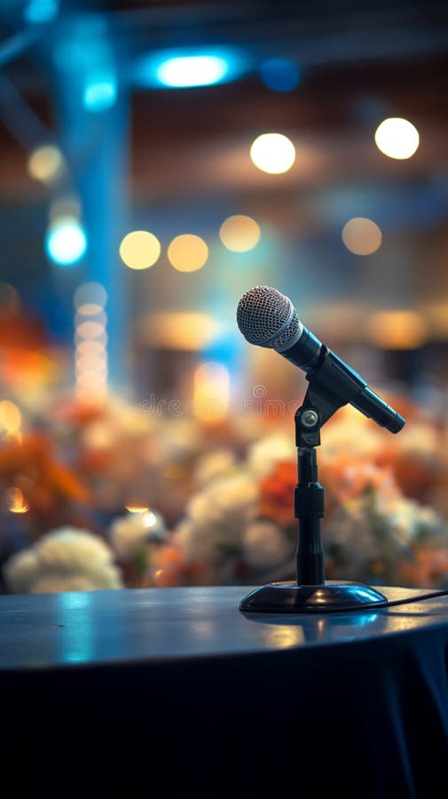Conference Hall Stage Set with a Microphone for Impactful Public ...