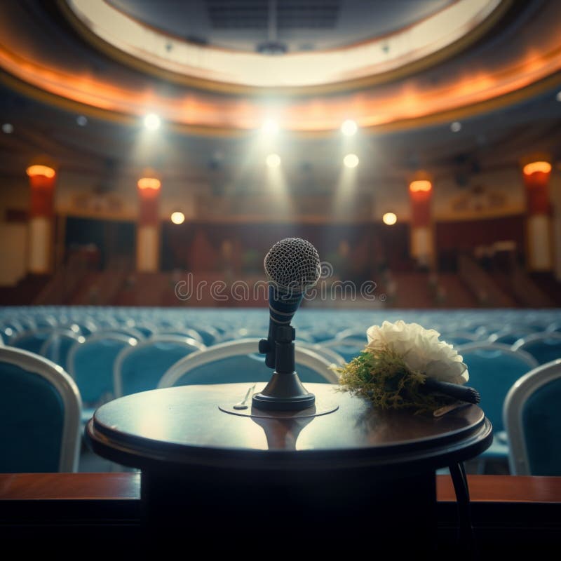 Conference Hall Stage Set with a Microphone for Impactful Public ...