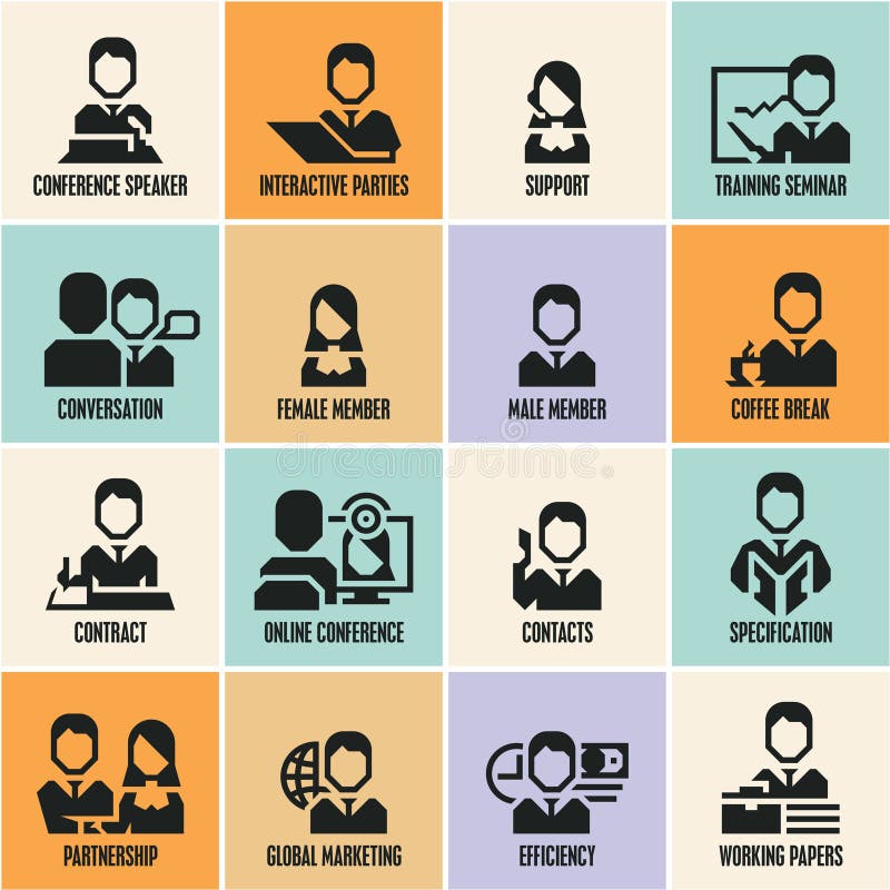 Conference Icons, Management and Business People Line Icons Set, Human ...