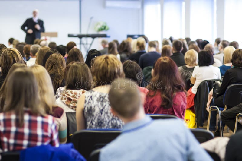 Conference Ideas. Male Lecturer Speaking in Front of the Group of ...