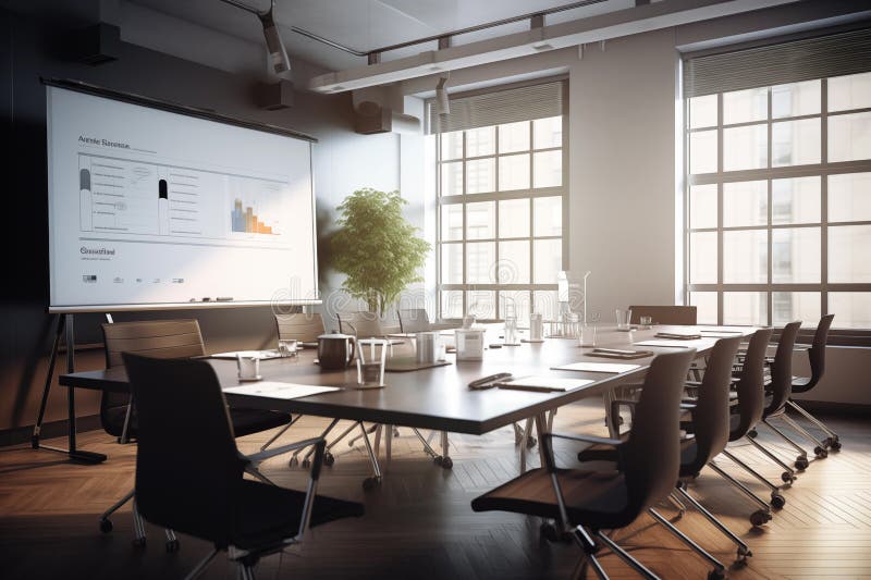 Conference in an Office Conference Room, Featuring a Rectangular Table ...