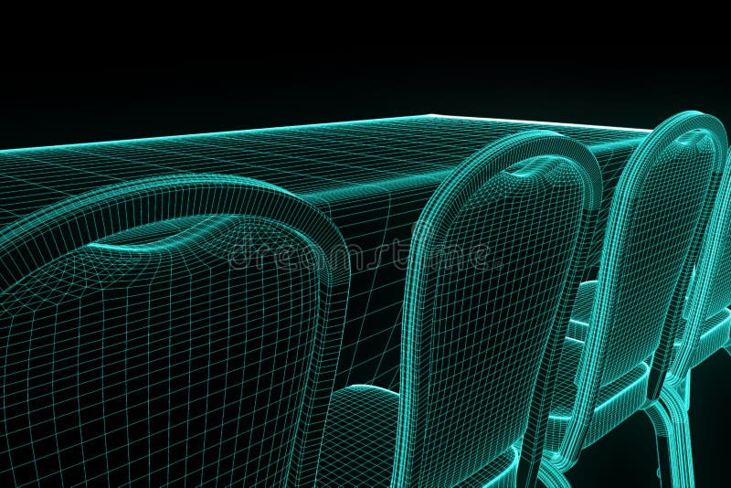 Conference Party Table with Chips in Hologram Wireframe Style. Nice 3D ...