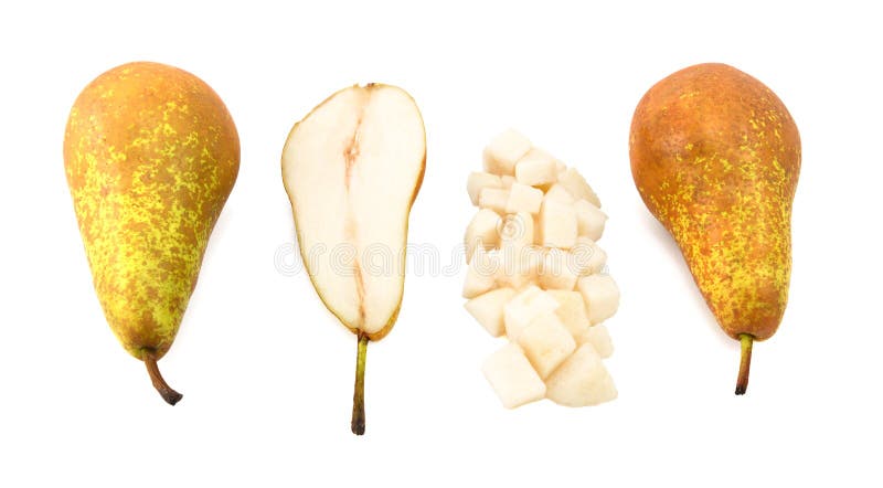 Conference Pears - Whole, Halved and Diced Stock Photo - Image of pear ...