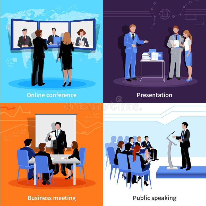 Conference Public Presentation 4 Flat Icons Stock Vector - Illustration ...