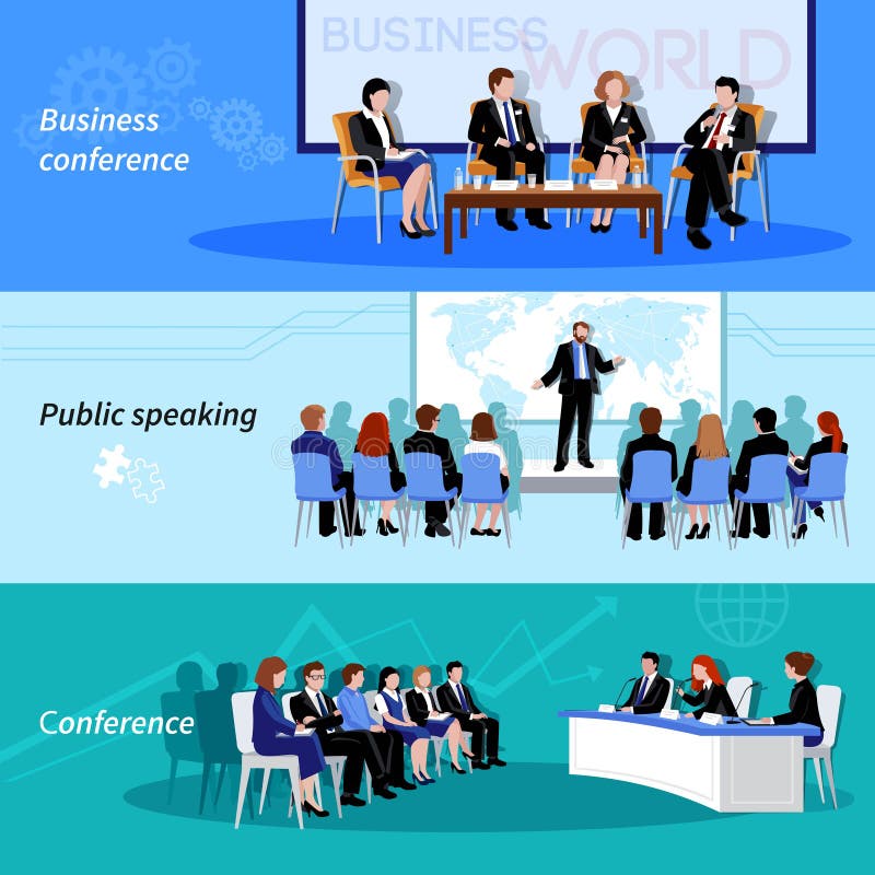 Conference Public Speaking 3 Flat Banners Stock Vector - Illustration ...