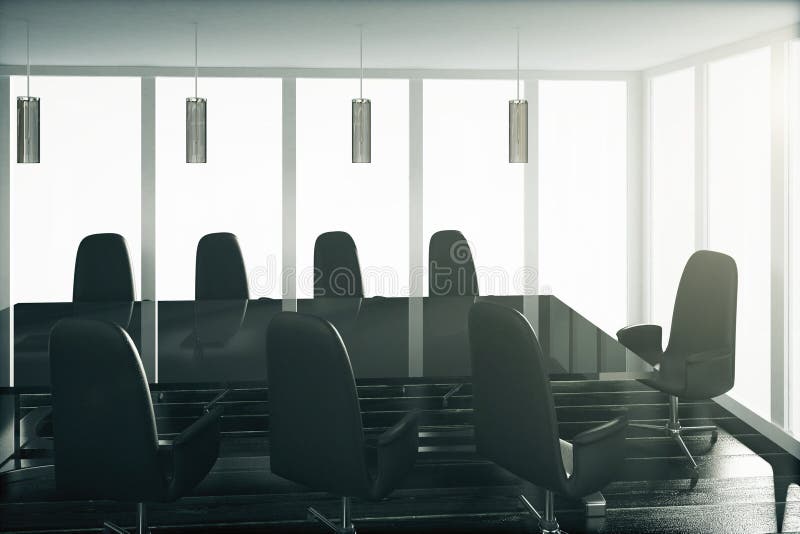 Conference Room in Black Style with Glassy Table and Chairs Stock ...