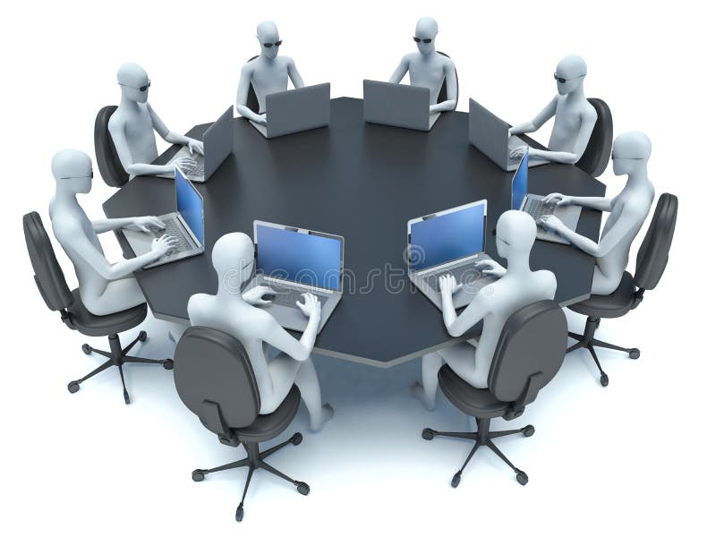 Conference Room with Black Table and 3d Man Stock Illustration ...