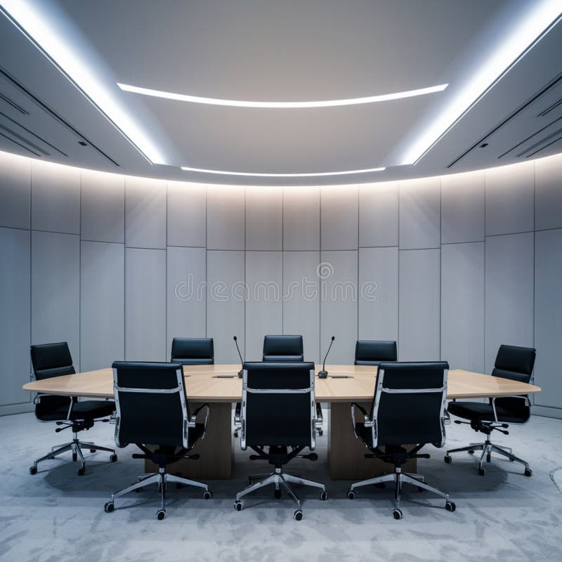 Conference Room with a Curved Table, Black Chairs, and Gradient ...