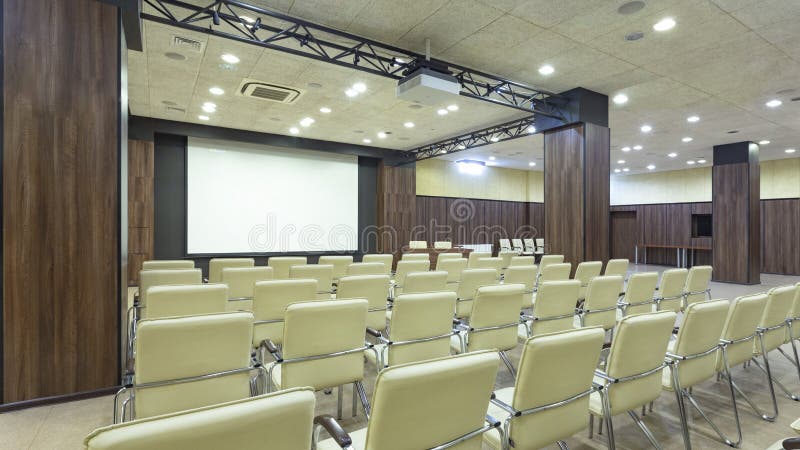 Conference Room with Wooden Columns and Chairs Stock Image - Image of ...