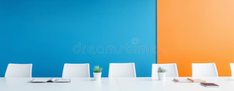 Conference Room Design with Vibrant Blue and Orange Wall Stock ...