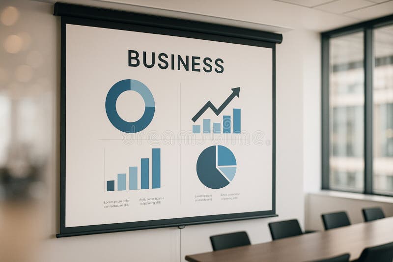 Photo Mockup of Blank Projection Screen Showing Business Charts in ...
