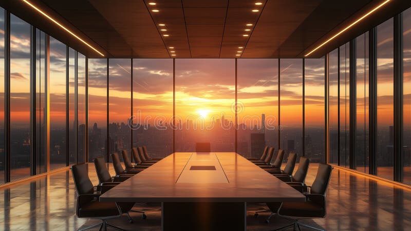 A Modern Conference Room with Large Windows Overlooking the City ...