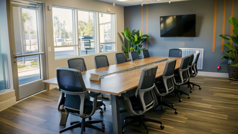 A Conference Room Featuring a Large Table Surrounded by Ergonomic ...