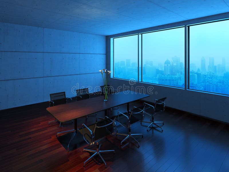 Conference room in fog stock illustration. Illustration of minimalism ...