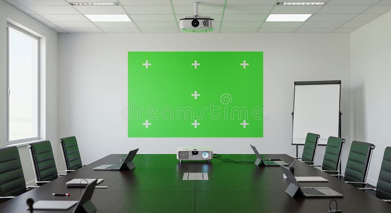 Modern Conference Room with Green Screen Stock Illustration ...