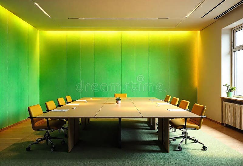 A Conference Room with a Green and Yellow Wallpaper Stock Photo - Image ...