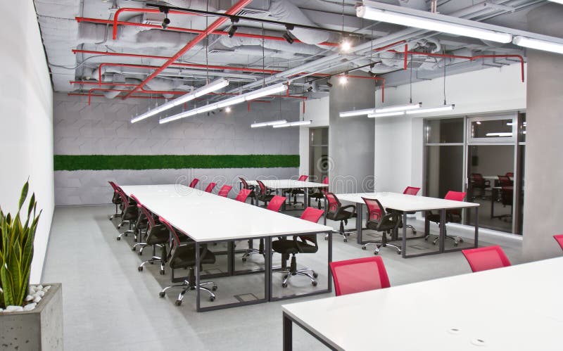 Conference Room Interior with Empty Chairs and a Projector Screen Stock ...