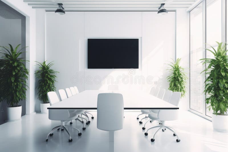 A Conference Room with a Large Screen Mounted on the Wall. Suitable for ...
