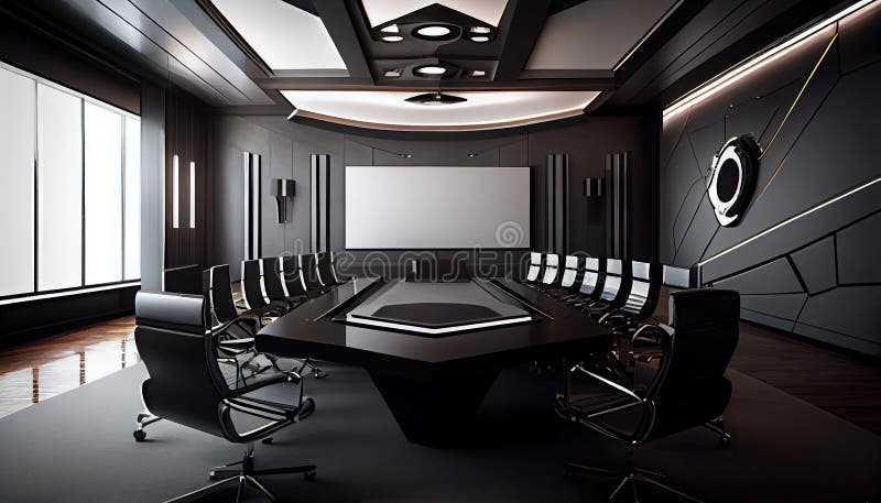 A Conference Room with a Large Table and Chairs Stock Illustration ...