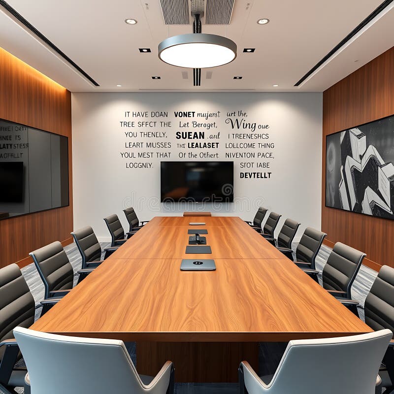 A Conference Room with a Large Wooden Table and Modern Tech Featuring a ...