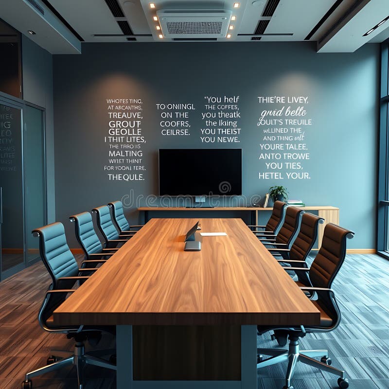 A Conference Room with a Large Wooden Table and Modern Tech Featuring a ...