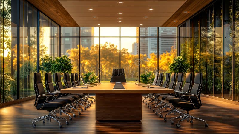 A Conference Room with a Long Table and Chairs in Front of a Large ...