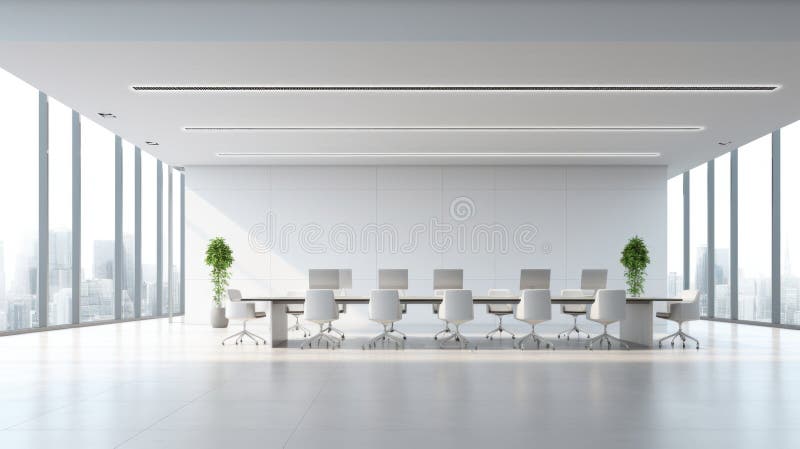 A Conference Room with a Long Table and Chairs, a Large Room with a Lot ...