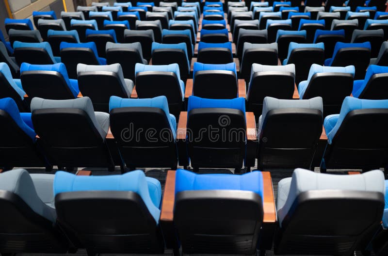 Conference Room with Many Blue and Gray Seats Stock Photo - Image of ...