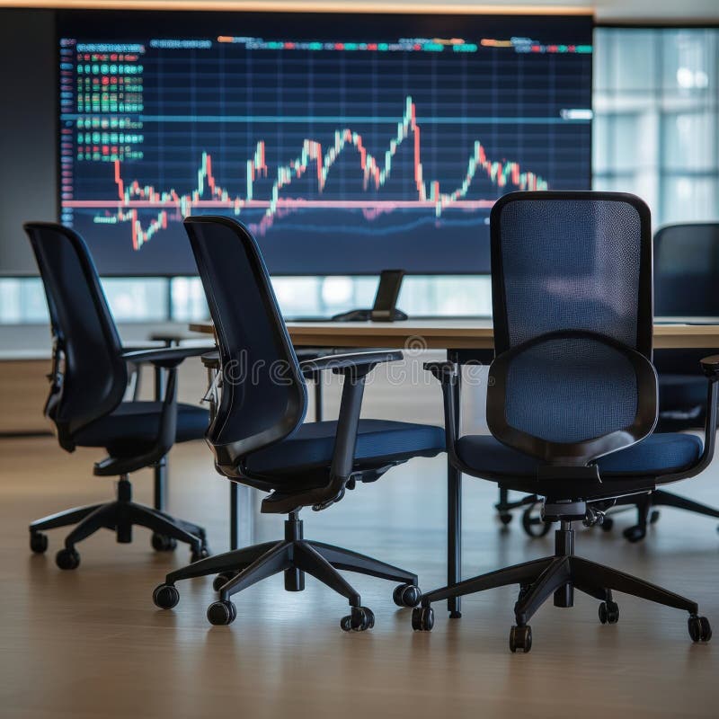 Conference Room with Modern Chairs and Financial Charts on Display in a ...