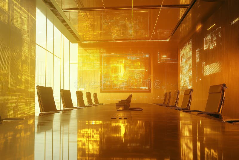 Conference Room with Modern Design and Digital Display Illuminated by ...